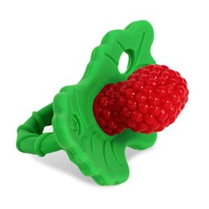 razbaby razberry silicone baby teether toy – berrybumps soothe babies sore gums – infant teething toy – hands free design – bpa free – easy-to-hold design – teething relief pacifier – fruit shape/red