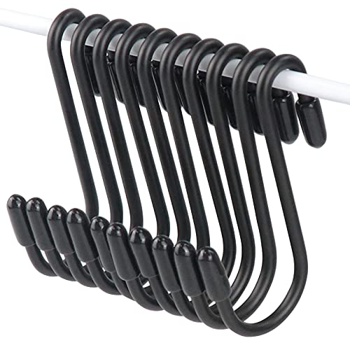 40 Pack 2.5 Inch Small S Hooks Hanging for Kitchen Pan Pot Rack, Heavy Duty S Hooks for Hanging Pots and Pans , Shelving, Garage, Grid Wall, Storage Racks, Bakers Racks, Bathroom (Black)