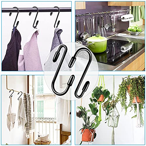 40 Pack 2.5 Inch Small S Hooks Hanging for Kitchen Pan Pot Rack, Heavy Duty S Hooks for Hanging Pots and Pans , Shelving, Garage, Grid Wall, Storage Racks, Bakers Racks, Bathroom (Black)