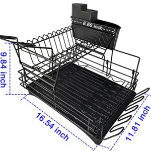 RayLove Large Dish Drying Rack for Kitchen Counter, 2 Tier Dish Drying Rack with Drainboard, Utensil Holder and Detachable Dish Drainer Organizer Shelf (Black)