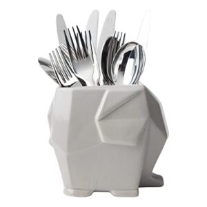 Novelty "Elephant" Cutlery Holder & Drainer for your Kitchen Sink - Multifunctional & Decorative Silverware Organizer, Utensil Caddy or Toothbrush Holder Made of Premium Ceramic - Grey