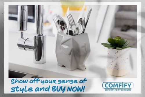 Novelty "Elephant" Cutlery Holder & Drainer for your Kitchen Sink - Multifunctional & Decorative Silverware Organizer, Utensil Caddy or Toothbrush Holder Made of Premium Ceramic - Grey