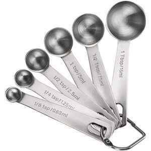 measuring spoons, premium heavy duty 18/8 stainless steel measuring spoons cups set, small tablespoon with metric and us measurements , set of 6 for gift measuring dry and liquid ingredients