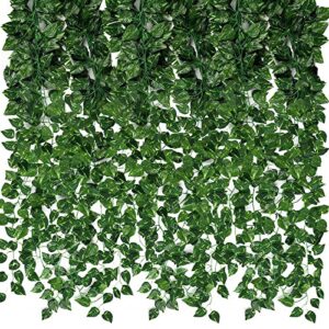 cewor 24 pack 173ft artificial ivy greenery garland, fake vines hanging plants backdrop for room bedroom wall decor, green leaves for jungle theme party wedding decoration