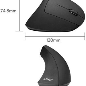 Anker 2.4G Wireless Vertical Ergonomic Optical Mouse, 800 / 1200 /1600 DPI, 5 Buttons for Laptop, Desktop, PC, Macbook - Black