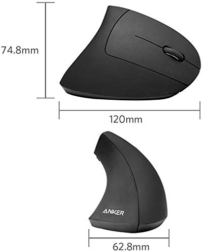 Anker 2.4G Wireless Vertical Ergonomic Optical Mouse, 800 / 1200 /1600 DPI, 5 Buttons for Laptop, Desktop, PC, Macbook - Black