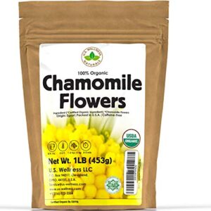 chamomile tea 1lb (16oz) 100% certified organic (usda seal) chamomile flowers herbal tea (matricaria chamomilla) in 1 lb bulk kraft bpa free resealable bags from u.s. wellness