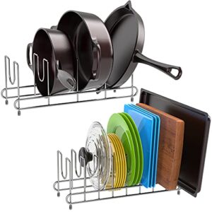 2 pack pot lid holder, kitchen pot lid rack holder organizer, pan and pot lid organizer rack for pots & pans, lids, plates, cutting boards, bakeware, cooling rack, serving trays, silver