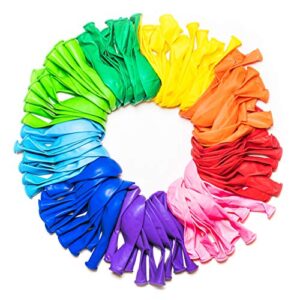 dusico® balloons rainbow set (100 pack) 12 inches, assorted bright colors, made with strong multicolored latex, for helium or air use. kids birthday party decoration accessory