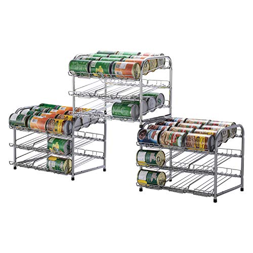 FlagShip Pantry Food Can Rack Organizer, 3-Tier Stackable Soup Vegetable Canned Food Dispenser Organizers Storage, Pantry Can Food Holders Metal (36 Cans Chrome)