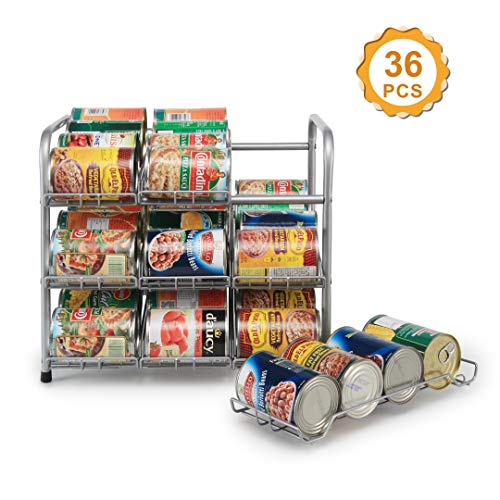 FlagShip Pantry Food Can Rack Organizer, 3-Tier Stackable Soup Vegetable Canned Food Dispenser Organizers Storage, Pantry Can Food Holders Metal (36 Cans Chrome)