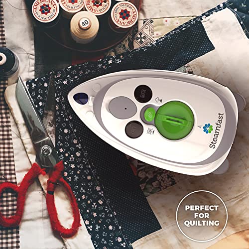 Steamfast SF-717 Mini Steam Iron with Dual Voltage, Travel Bag, Non-Stick Soleplate, Anti-Slip Handle, Rapid Heating, 420W Power, White