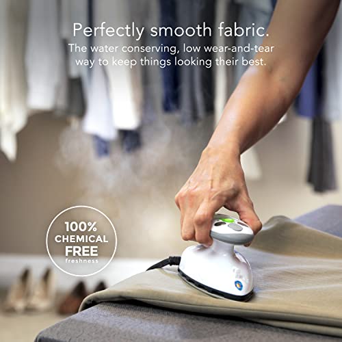 Steamfast SF-717 Mini Steam Iron with Dual Voltage, Travel Bag, Non-Stick Soleplate, Anti-Slip Handle, Rapid Heating, 420W Power, White