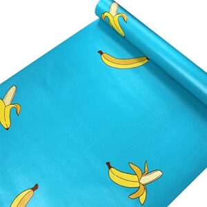 hoyoyo 17.8 x 78 inches self-adhesive shelf liner, self adhesive dresser drawer paper wall sticket home decoration,blue banana for kids