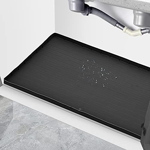 Under Sink Mat for Kitchen Waterproof,34" x 22" Large Silicone Waterproof Mat under sink organizers Kitchen Bathroom Cabinet Mat and Protector for Drips Leaks Spills Tray (34"x 22"Black)