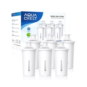 aqua crest replacement for brita® water filter, pitchers and dispensers, classic ob03, mavea® 107007, and more, nsf certified pitcher water filter, 1 year filter supply, 6 count