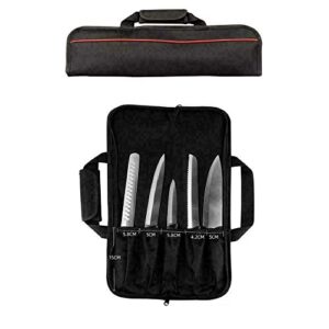 huhaolianhe professional nylon kitchen knife bag (5 pockets) storage carrying pouch red portable chef knife roll case