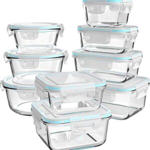 AILTEC Glass Food Storage Containers with Lids, [18 Piece] Glass Meal Prep Containers, Glass Containers for Food Storage with Lids, BPA Free & Leak Proof (9 Lids & 9 Containers)