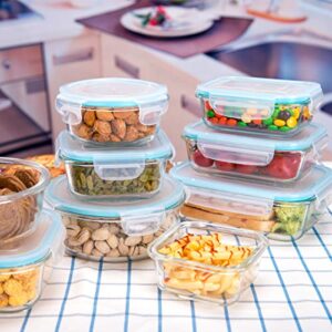 AILTEC Glass Food Storage Containers with Lids, [18 Piece] Glass Meal Prep Containers, Glass Containers for Food Storage with Lids, BPA Free & Leak Proof (9 Lids & 9 Containers)