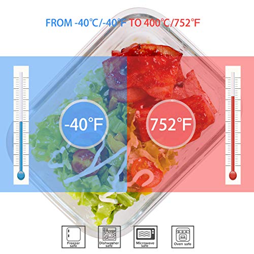 AILTEC Glass Food Storage Containers with Lids, [18 Piece] Glass Meal Prep Containers, Glass Containers for Food Storage with Lids, BPA Free & Leak Proof (9 Lids & 9 Containers)