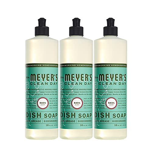 Mrs. Meyer's Liquid Dish Soap, Biodegradable Formula, Basil, 16 fl. oz - Pack of 3