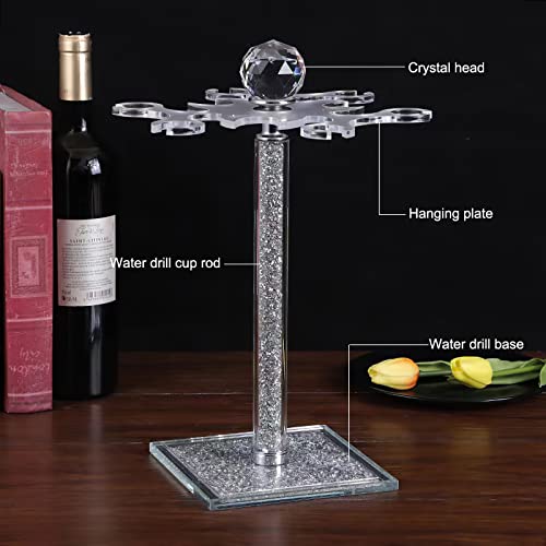 Kytree Crystal Wine Glass Holder, Stemware Rack/Rotate 6 Wine Glass Storage Holder Stand Air Drying Rack, Elegant Desktop Countertop Wine Glass Racks for Kitchen Storage, Bar, Cafe Decor