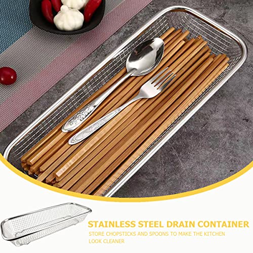 DOERDO Stainless Steel Utensil Holder Dish Drying Silverware Cutlery Basket for Kitchen Dining Picnics 12"x4.9"x2.2", Silver