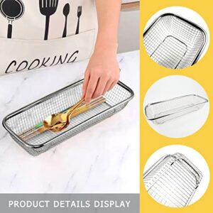 DOERDO Stainless Steel Utensil Holder Dish Drying Silverware Cutlery Basket for Kitchen Dining Picnics 12"x4.9"x2.2", Silver