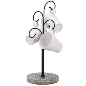 mygift black metal coffee mug tree rack with 4 curved hooks and grey wood base