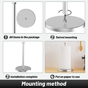 VEHHE Paper Towel Holder Countertop, Standing Paper Towel Roll Holder for Kitchen Bathroom, with Weighted Base Suction Cups for One-Handed Operation (Silver)