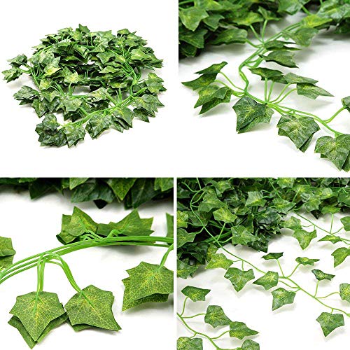 12 Pack Fake Vines for Room Decor Artificial Ivy Garland with Clip Green Flowers Hanging Plants Faux Greenery Leaves Bedroom Aesthetic Decor for Home Garden Wall Wedding