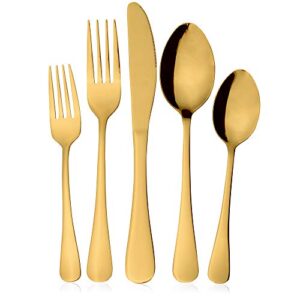 20-piece gold silverware set, mageme premium stainless steel flatware cutlery set for 4, home restaurant hotel, kitchen utensils set, include forks spoons, mirror polished, dishwasher safe