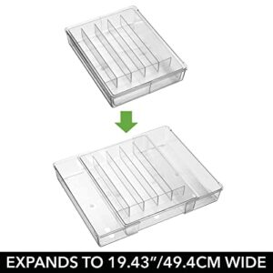 mDesign Dual Expandable Plastic In-Drawer Utensil Organizer Tray Deep 6 Divided Sections for Kitchen Organization; Holds Cutlery, Flatware, Silverware, Cooking Utensils, Ligne Collection - Clear