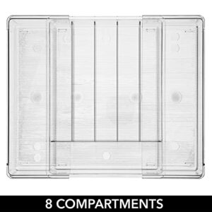 mDesign Dual Expandable Plastic In-Drawer Utensil Organizer Tray Deep 6 Divided Sections for Kitchen Organization; Holds Cutlery, Flatware, Silverware, Cooking Utensils, Ligne Collection - Clear