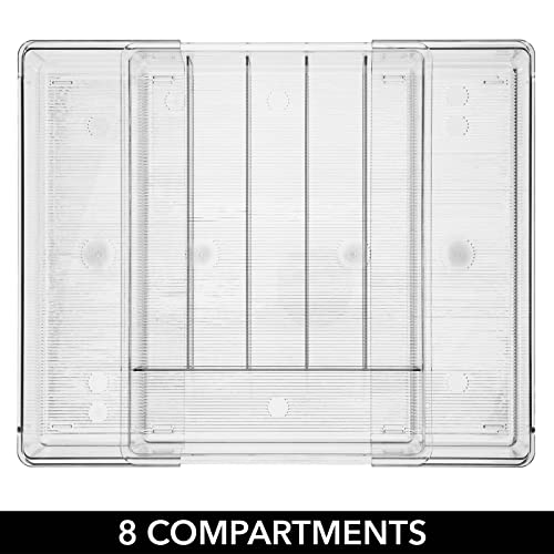 mDesign Dual Expandable Plastic In-Drawer Utensil Organizer Tray Deep 6 Divided Sections for Kitchen Organization; Holds Cutlery, Flatware, Silverware, Cooking Utensils, Ligne Collection - Clear