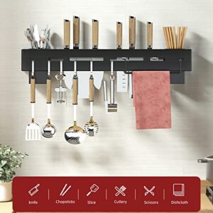 Jaugufiy Kitchen Wall Mount Utensil Rack Utensil Wall Organizer for Spoons, Knives, Forks, Chopsticks, Cookware Cutlery Holder (Silver)