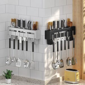 Jaugufiy Kitchen Wall Mount Utensil Rack Utensil Wall Organizer for Spoons, Knives, Forks, Chopsticks, Cookware Cutlery Holder (Silver)