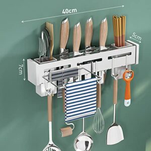 Jaugufiy Kitchen Wall Mount Utensil Rack Utensil Wall Organizer for Spoons, Knives, Forks, Chopsticks, Cookware Cutlery Holder (Silver)