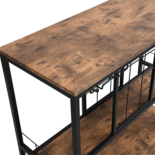 SAWQF Industrial Wine Rack Table with Glass Stand Wine Cabinet with Storage Shelves