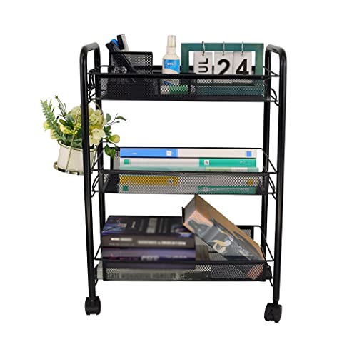 SLNFXC Kitchen Bathroom Bathroom Shelf Metal Trolley with Wheels Three-Layer Storage Rack Hook Trolley (Color : D, Size : 1)