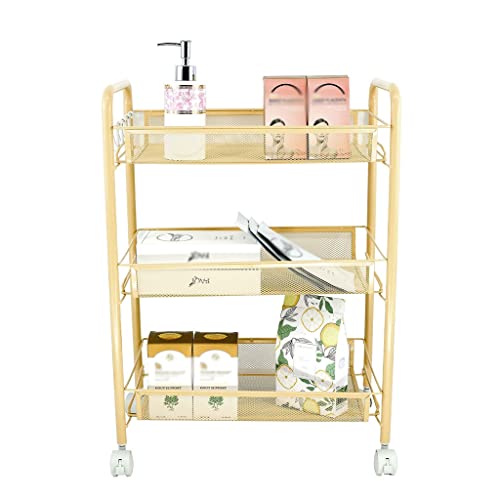 SLNFXC Kitchen Bathroom Bathroom Shelf Metal Trolley with Wheels Three-Layer Storage Rack Hook Trolley (Color : D, Size : 1)