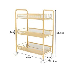 SLNFXC Kitchen Bathroom Bathroom Shelf Metal Trolley with Wheels Three-Layer Storage Rack Hook Trolley (Color : D, Size : 1)