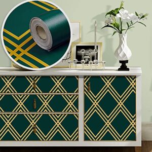 JZ·HOME 7029 Green Diamond Lattice Peel and Stick Wallpaper 17.7" x 9.8ft Self-Adhesive Removable Geometric Rhombus Contact Paper Drawer Shelf Liner for Furniture Home Wall Decor