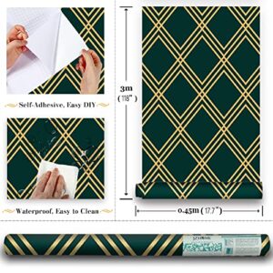 JZ·HOME 7029 Green Diamond Lattice Peel and Stick Wallpaper 17.7" x 9.8ft Self-Adhesive Removable Geometric Rhombus Contact Paper Drawer Shelf Liner for Furniture Home Wall Decor