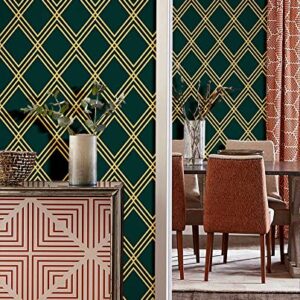 JZ·HOME 7029 Green Diamond Lattice Peel and Stick Wallpaper 17.7" x 9.8ft Self-Adhesive Removable Geometric Rhombus Contact Paper Drawer Shelf Liner for Furniture Home Wall Decor