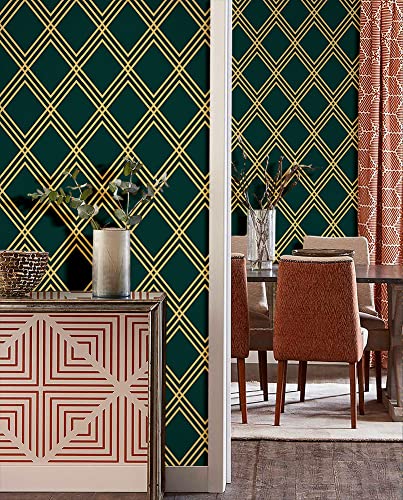 JZ·HOME 7029 Green Diamond Lattice Peel and Stick Wallpaper 17.7" x 9.8ft Self-Adhesive Removable Geometric Rhombus Contact Paper Drawer Shelf Liner for Furniture Home Wall Decor