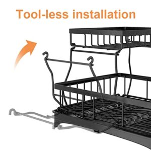 2 Tier Dish Drain Rack, with Retractable Drain Hose, Home Countertop Large Capacity Utensil Drying Rack, for Cup Dish Chopsticks Storage