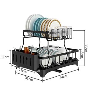 2 Tier Dish Drain Rack, with Retractable Drain Hose, Home Countertop Large Capacity Utensil Drying Rack, for Cup Dish Chopsticks Storage