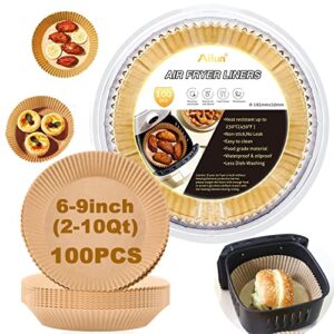 ailun 8inch air fryer disposable paper liners, 100pcs non-stick air fryer parchment liner, oil resistant, waterproof, food grade baking paper for 5-8 qt air fryer baking roasting microwave