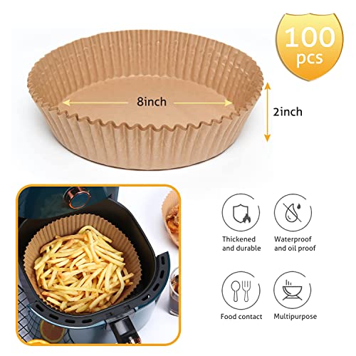 Ailun 8inch Air Fryer Disposable Paper Liners, 100PCS Non-Stick Air Fryer Parchment Liner, Oil Resistant, Waterproof, Food Grade Baking Paper for 5-8 QT Air Fryer Baking Roasting Microwave